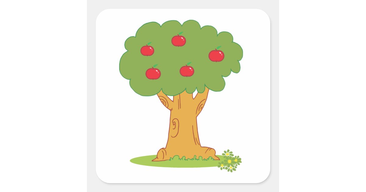 Red Apple Tree Square Sticker | Zazzle