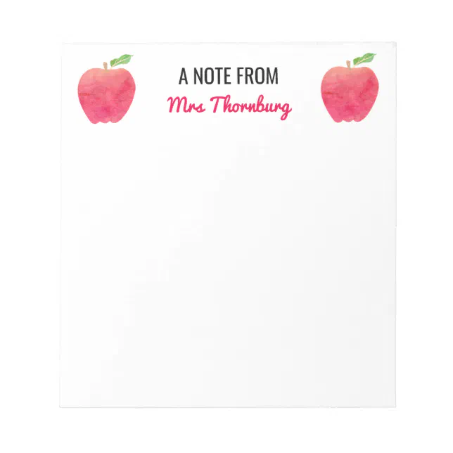Red Apples A Note From Teacher Personalized | Zazzle