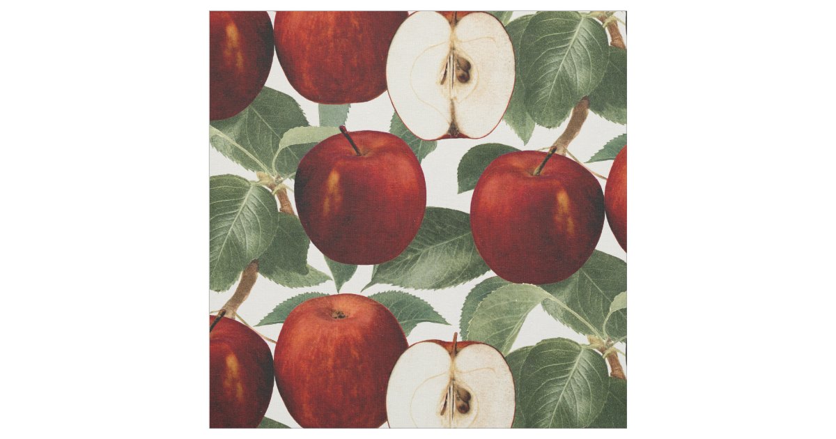 Red Apples Botanical Pattern Fabric | Zazzle