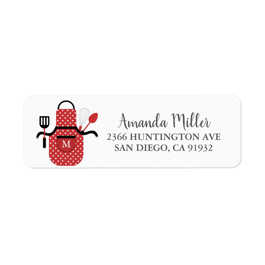 Red Apron Kitchen Return Address Label | Zazzle