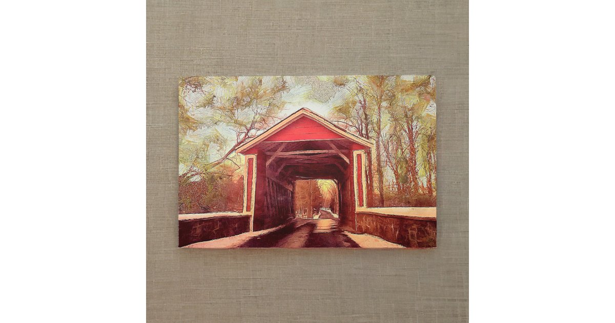 Red Ashland Covered Bridge Metal Art Print | Zazzle