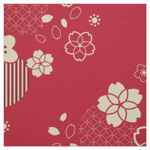 Japanse Sakura flowers geometric pattern Fabric | Zazzle