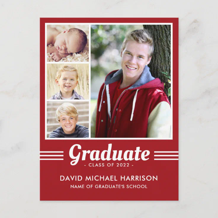 Red Athletic Multi-Photo Graduation Postcard | Zazzle