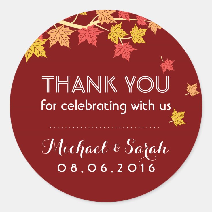 Red Autumn Maple Leaves Fall Thank You Sticker | Zazzle