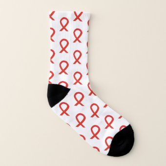 Red Awareness Ribbon Custom Art Socks | Zazzle
