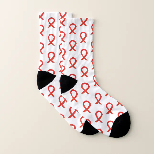 Red Awareness Ribbon Custom Art Socks | Zazzle