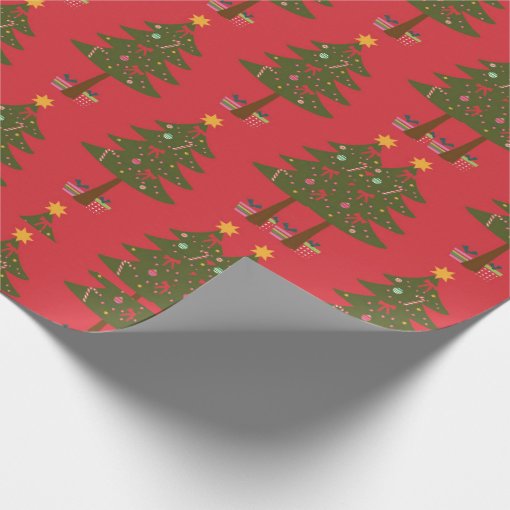 Red Background with Christmas Trees Christmas Wrapping Paper | Zazzle