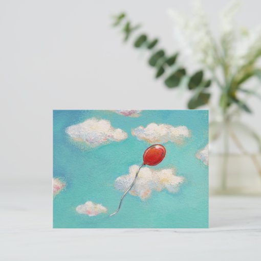 Red Balloon - blue sky beautiful day art Postcard | Zazzle