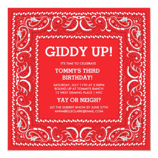 Red Bandana | Birthday Invite | Zazzle.com
