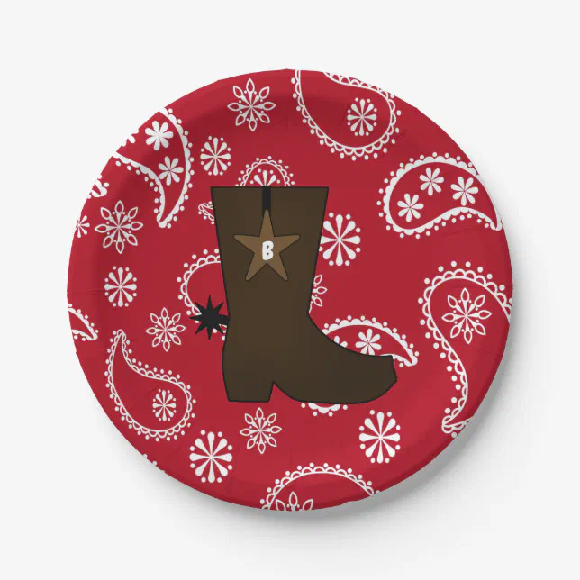 Red Bandana Cowboy Boot Paper Plates | Zazzle