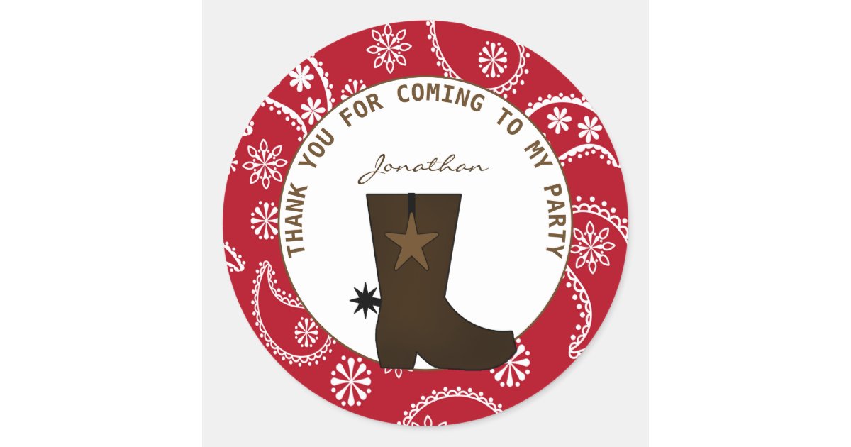 Red Bandana Cowboy Boot Personalized Birthday Classic Round Sticker ...