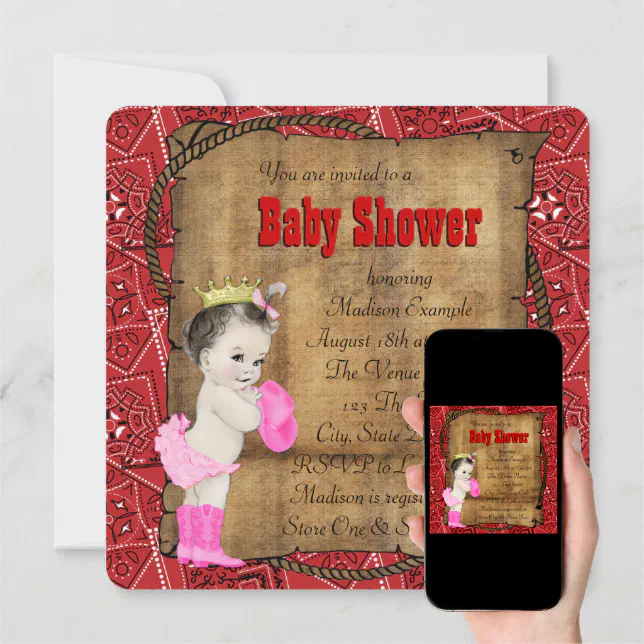 Red Bandana Cowgirl Baby Shower Invitation | Zazzle