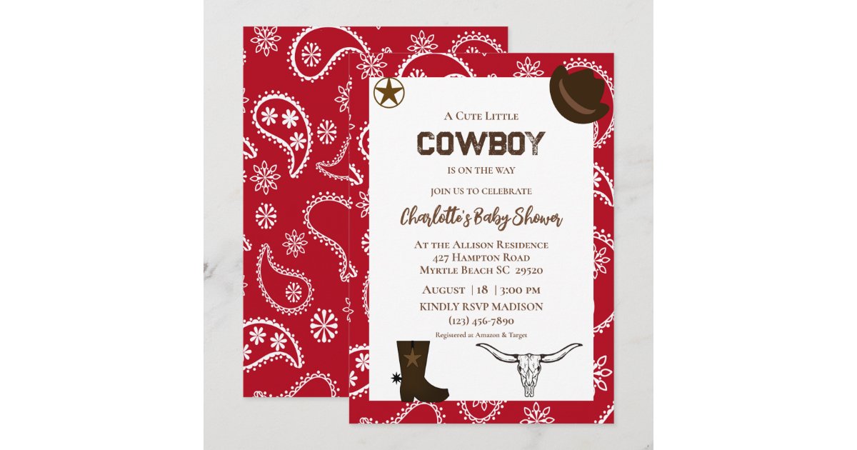 Red Bandana Western Cowboy Birthday Invitation | Zazzle