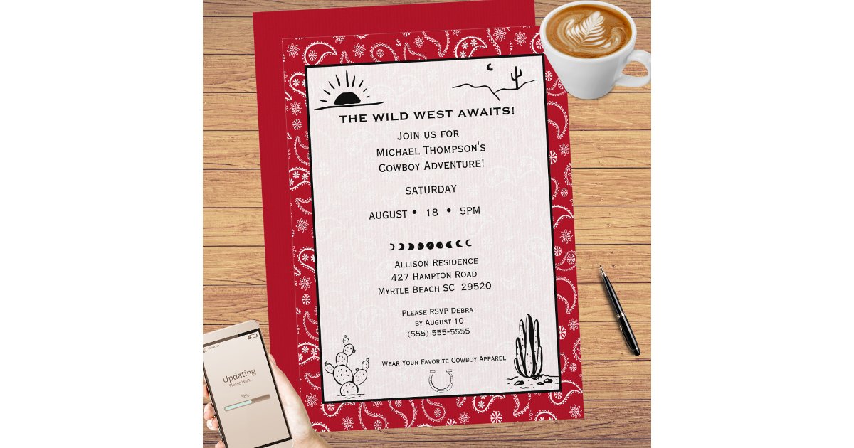 Red Bandana Western Cowboy Birthday Invitation | Zazzle