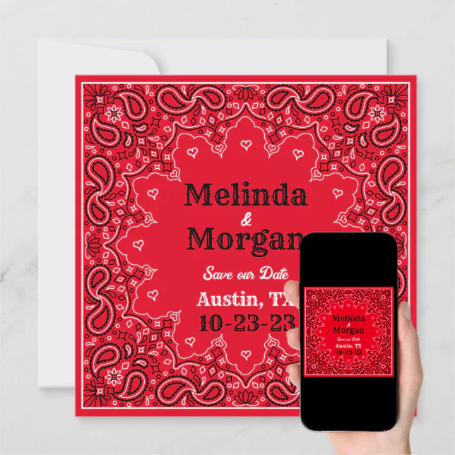 Red Bandana Western Flat Save The Date Card | Zazzle