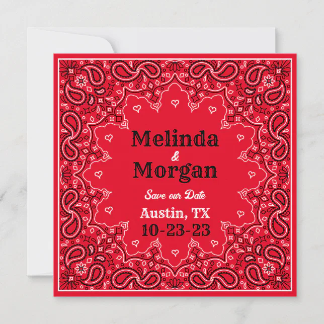 Red Bandana Western Flat Save The Date Card | Zazzle