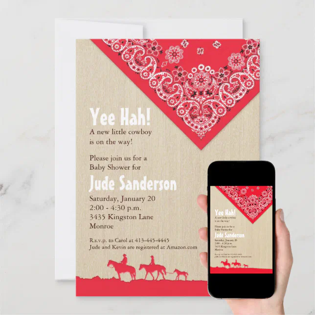 Red Bandana Western Invitation | Zazzle