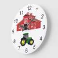 Red Barn and Farm Tractor Country Farmer Large Clock | Zazzle