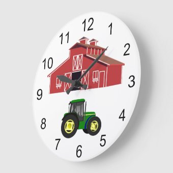 Red Barn and Farm Tractor Country Farmer Large Clock | Zazzle