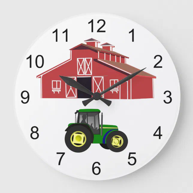 Red Barn and Farm Tractor Country Farmer Large Clock | Zazzle