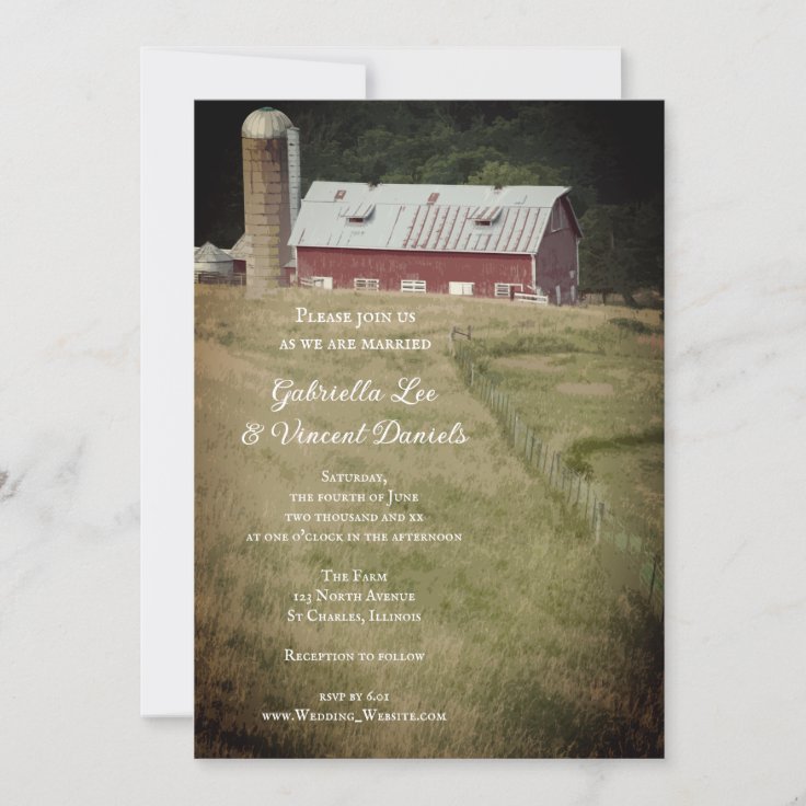 Red Barn and Silo Country Farm Wedding Invitation | Zazzle