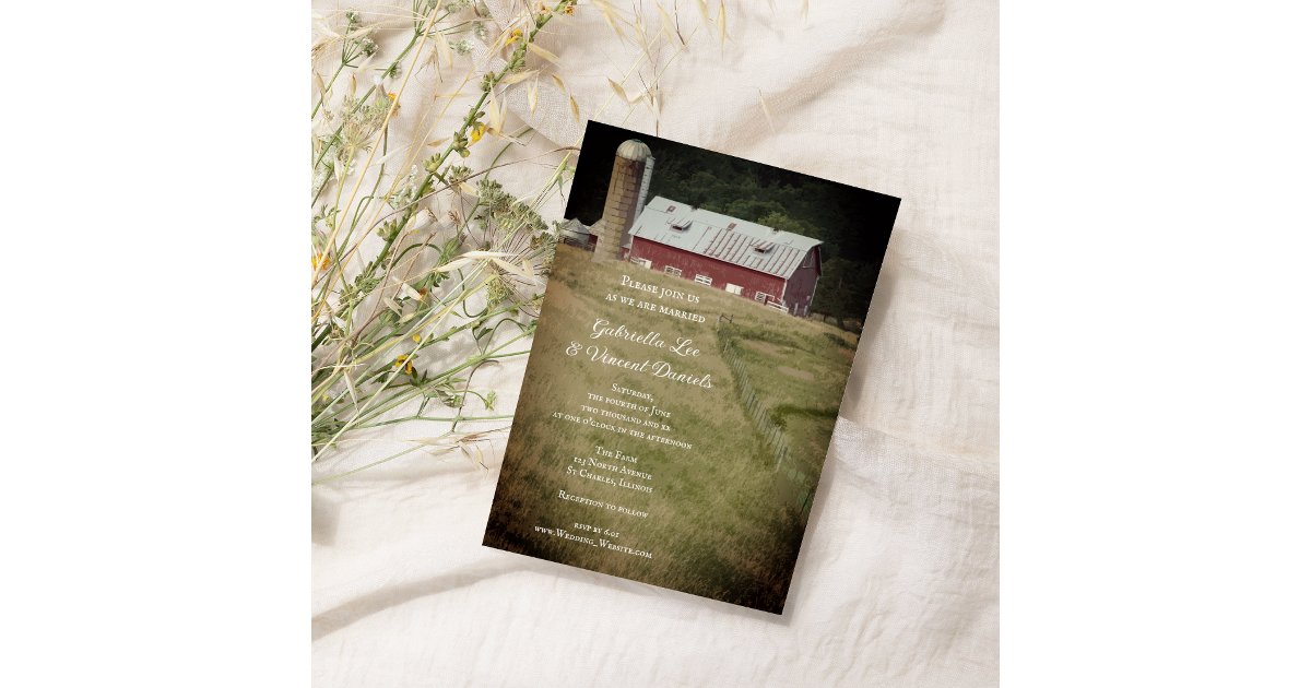Red Barn and Silo Country Farm Wedding Invitation | Zazzle