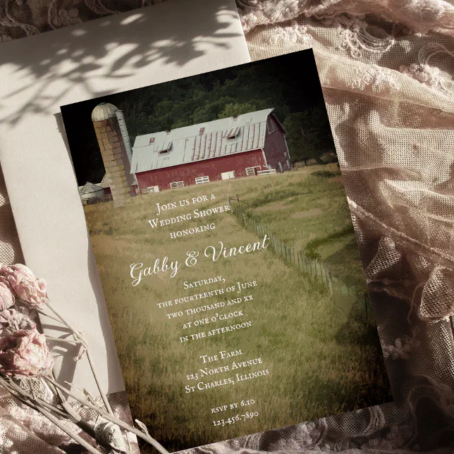 Red Barn and Silo Country Farm Wedding Shower Invitation | Zazzle