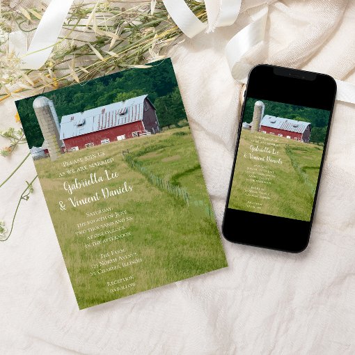 Red Barn and Silo Farm Wedding Invitation | Zazzle