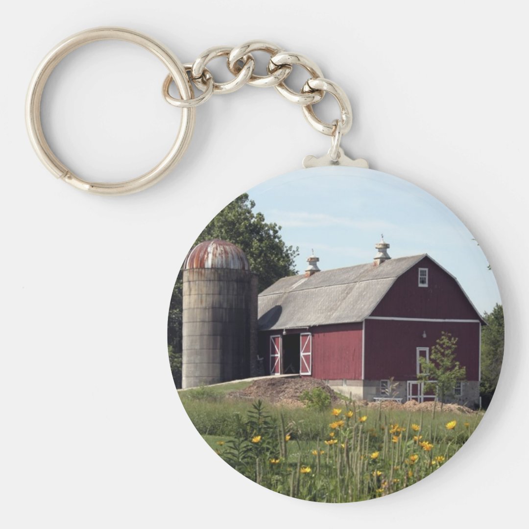 Red Barn and Silo Keychain | Zazzle