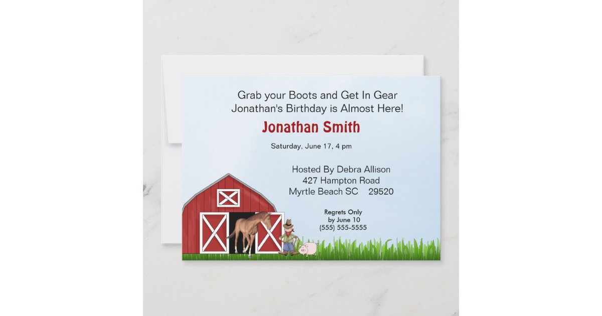 Red Barn Birthday Party Invitation | Zazzle