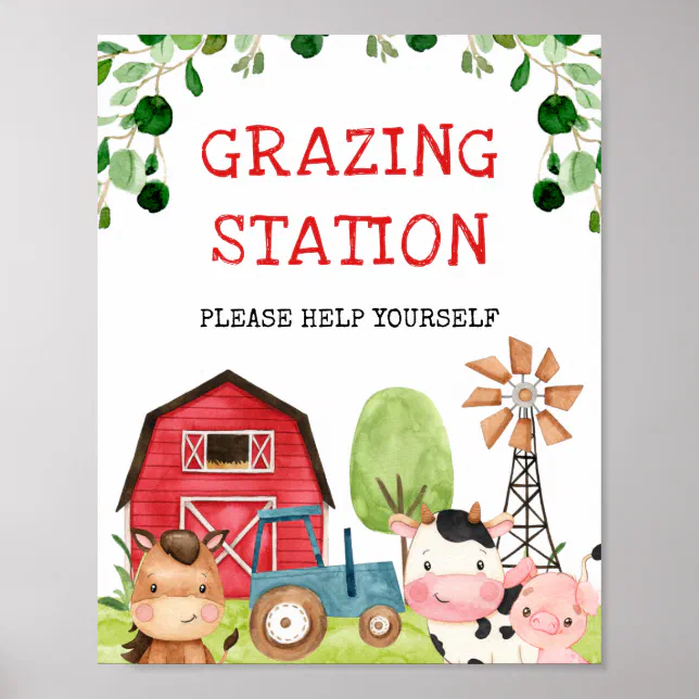 Red Barn Blue Tractor Farm Farmyard Birthday Sign | Zazzle