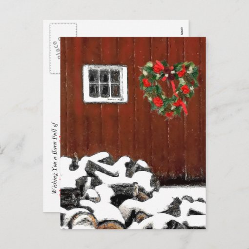 Red Barn Christmas Holiday Postcard | Zazzle