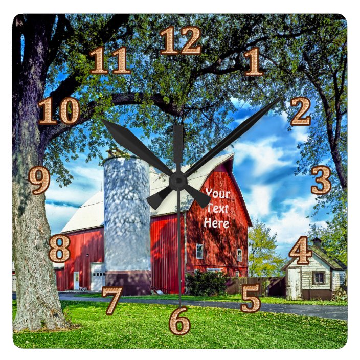 Red Barn Decor Personalized Wall Clocks | Zazzle.com
