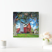 Red Barn Decor Personalized Wall Clocks | Zazzle