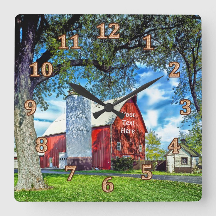 Red Barn Decor Personalized Wall Clocks | Zazzle