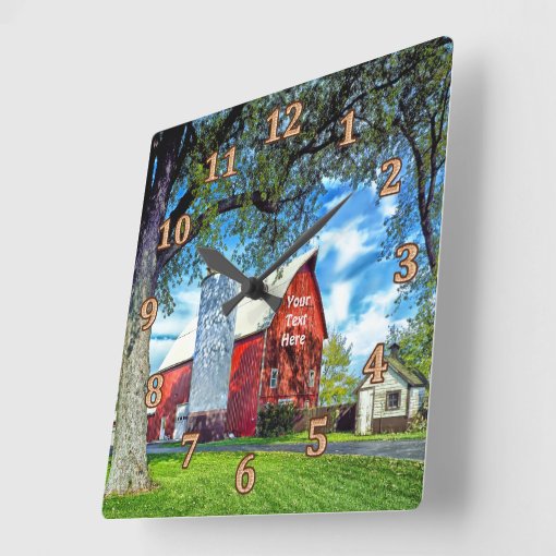Red Barn Decor Personalized Wall Clocks | Zazzle