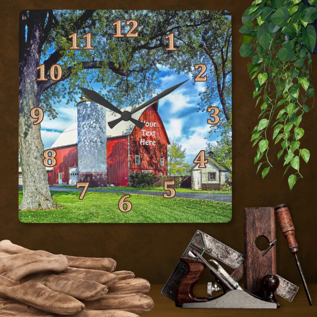 Red Barn Decor Personalized Wall Clocks | Zazzle