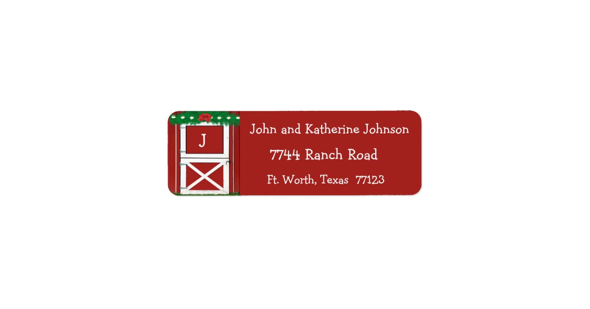 Red Barn Door Custom Holiday Return Address Label | Zazzle