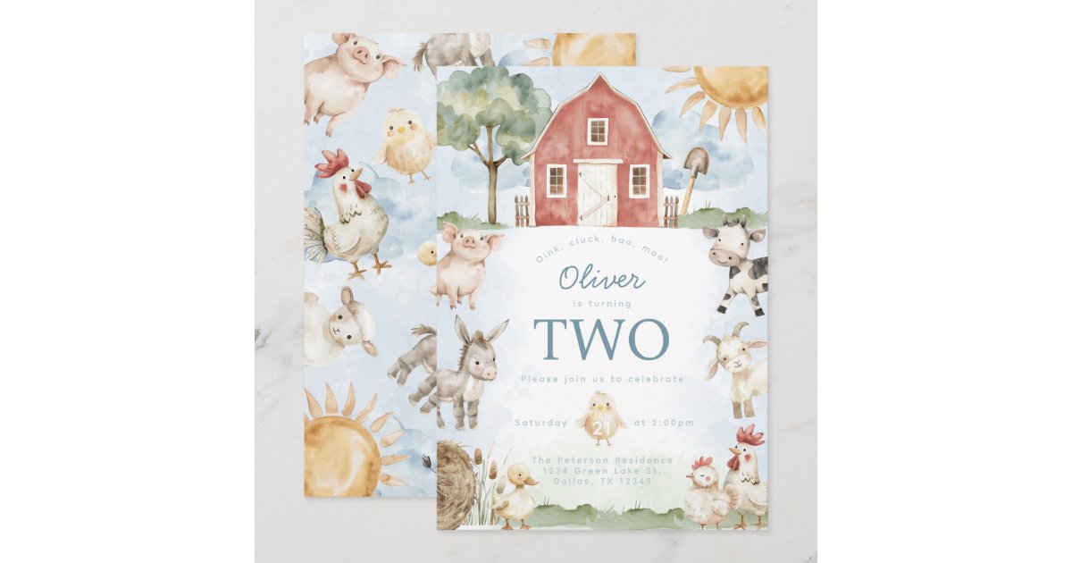 Red Barn Farm Animal Birthday Party Invitation | Zazzle