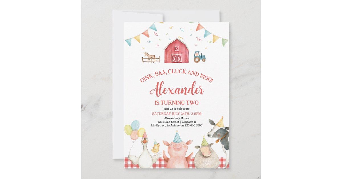 Red Barn Farm Animals Barnyard Birthday Invitation | Zazzle