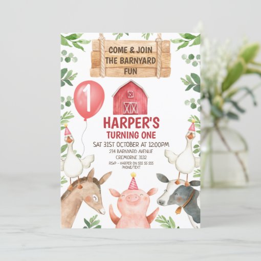 Red Barn Farm Barnyard Fun Birthday Invitation | Zazzle