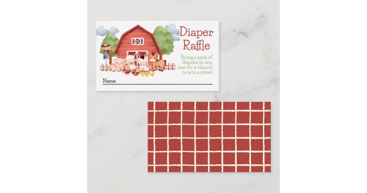 Red Barn Farm Diaper Raffle Enclosure Card | Zazzle