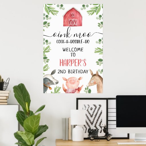 Red Barn Farm Foliage Birthday Welcome Sign | Zazzle
