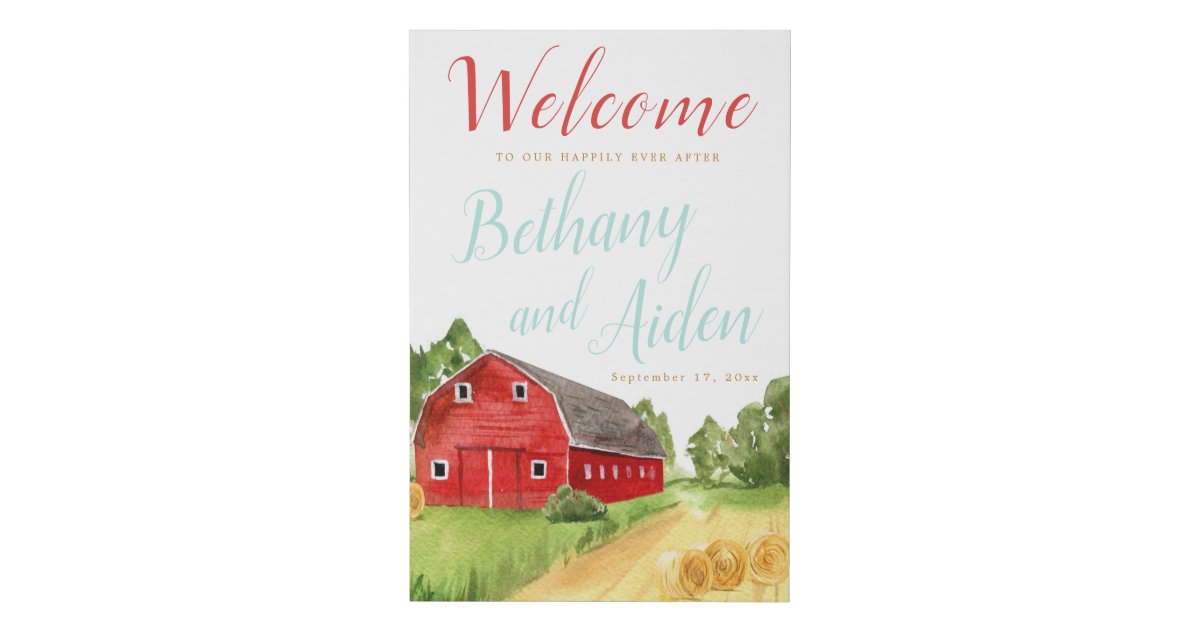 Red Barn Farm Wedding Welcome Sign | Zazzle