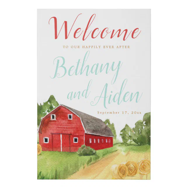 Red Barn Farm Wedding Welcome Sign | Zazzle