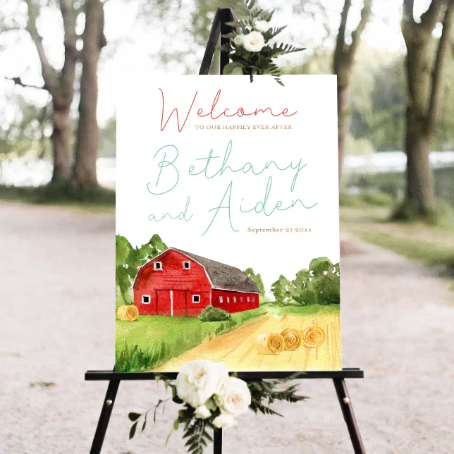 Red Barn Farm Wedding Welcome Sign | Zazzle
