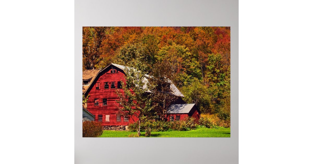Red Barn in Autumn Poster | Zazzle