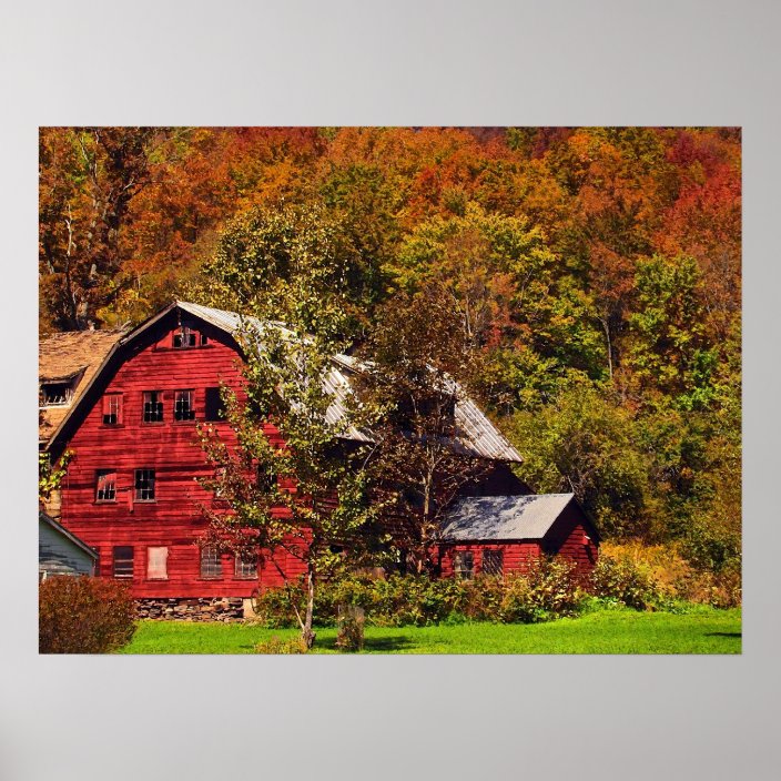Red Barn in Autumn Poster | Zazzle.com
