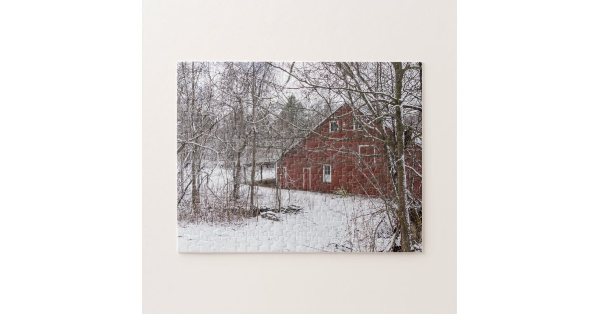 Red Barn In The Snow Jigsaw Puzzle | Zazzle
