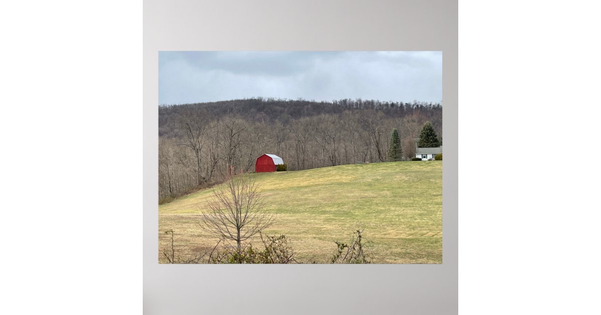Red Barn on Hill Poster | Zazzle